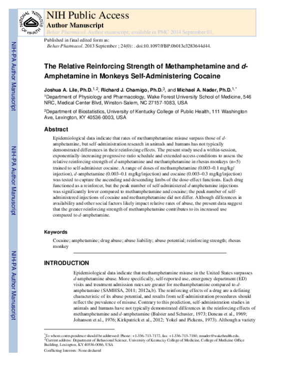 (PDF) The relative reinforcing strength of methamphetamine and D ...