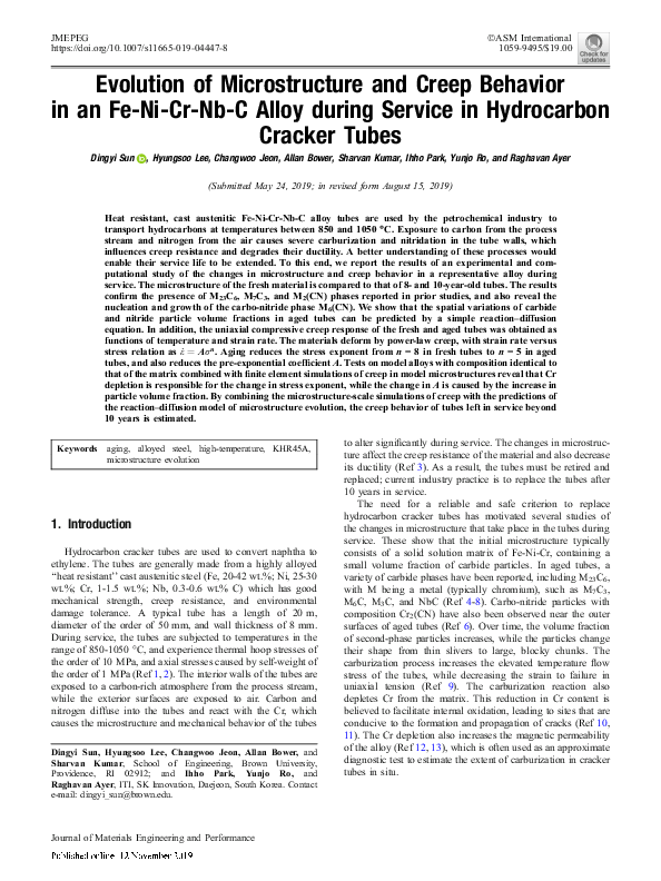(PDF) Evolution of Microstructure and Creep Behavior in an Fe-Ni-Cr-Nb-C Alloy during Service in ...