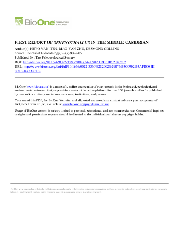 (PDF) First Report of Sphenothallus Hall, 1847 in the Middle Cambrian