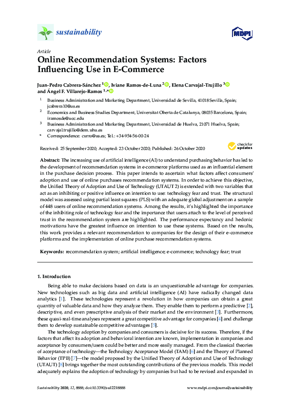 (PDF) Online Recommendation Systems: Factors Influencing Use in E-Commerce