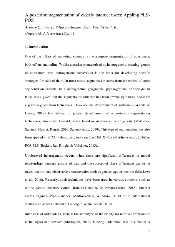 (PDF) A posteriori segmentation of elderly internet users: applying PLS-POS