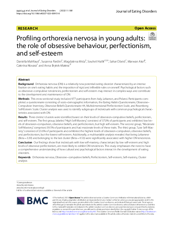 (PDF) Profiling orthorexia nervosa in young adults: the role of obsessive behaviour ...