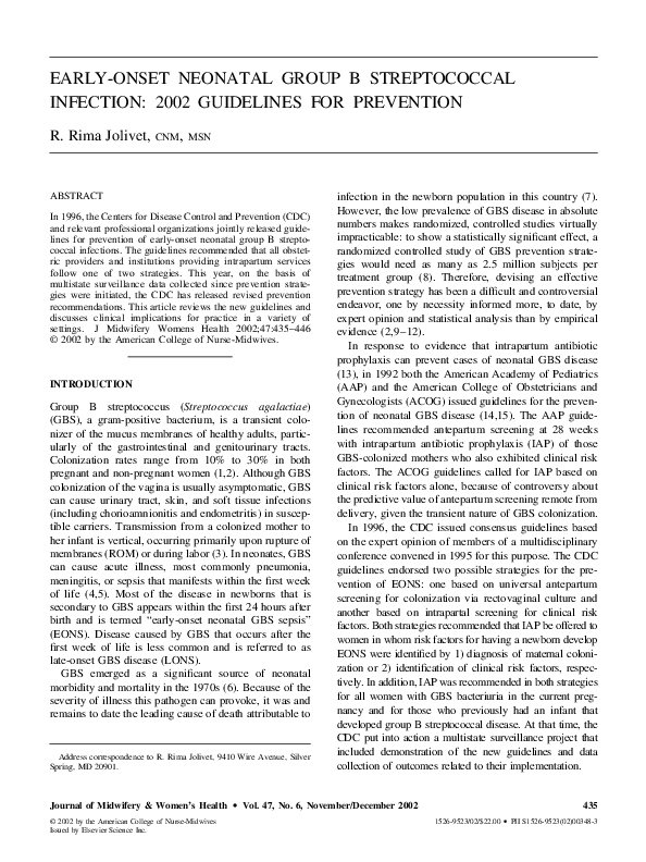 (PDF) Early‐Onset Neonatal Group B Streptococcal Infection: 2002 ...