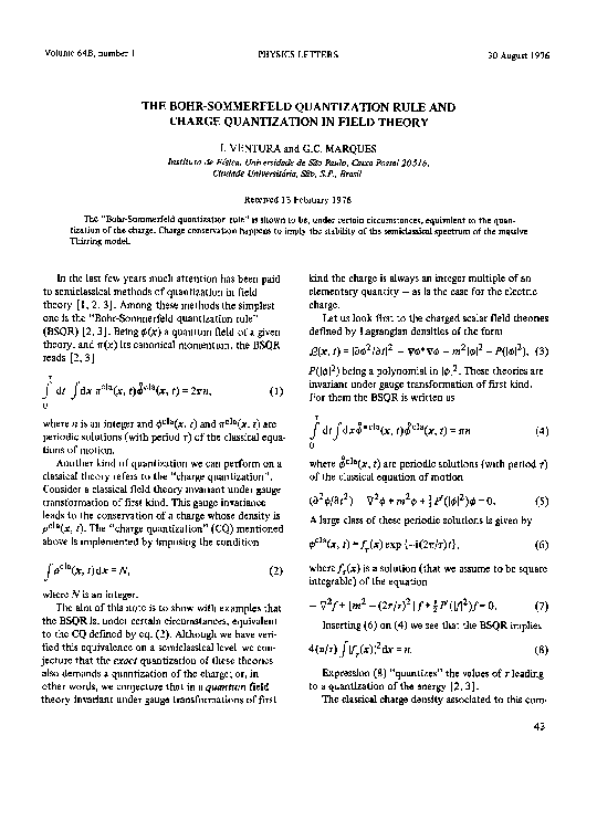 (PDF) The Bohr-Sommerfeld quantization rule and charge quantization in field theory