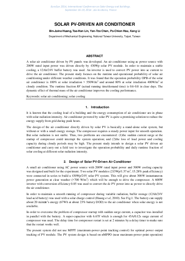 (PDF) Solar PV-Driven Air Conditioner