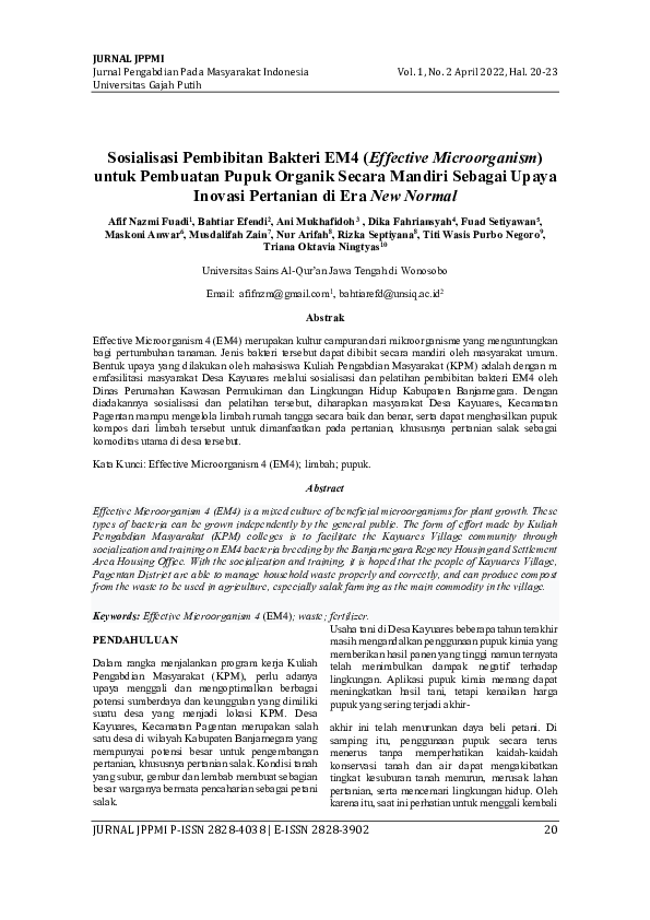 (PDF) Sosialisasi Pembibitan Bakteri EM4 (Effective Microorganism) untuk Pembuatan Pupuk Organik ...