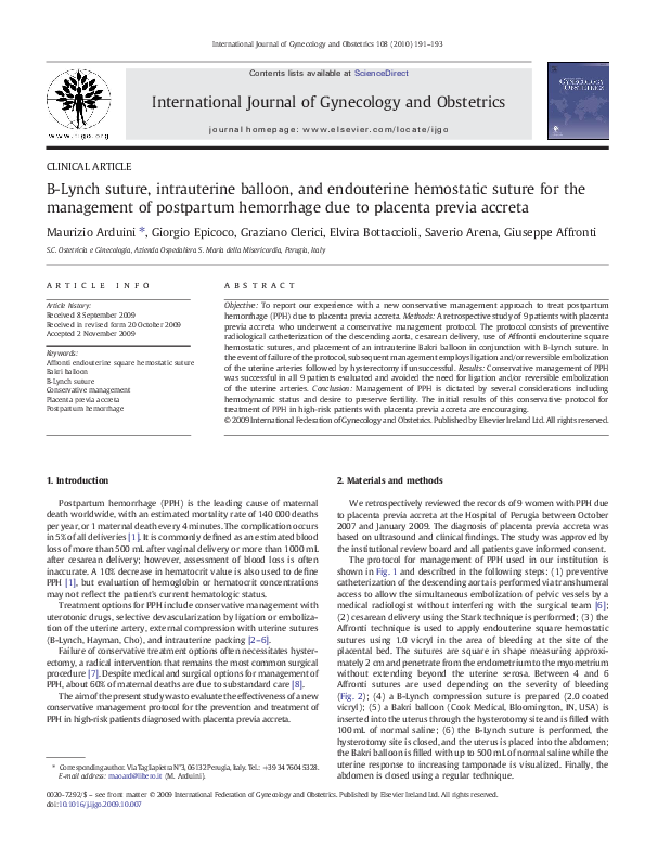 (PDF) B‐Lynch suture, intrauterine balloon, and endouterine hemostatic ...