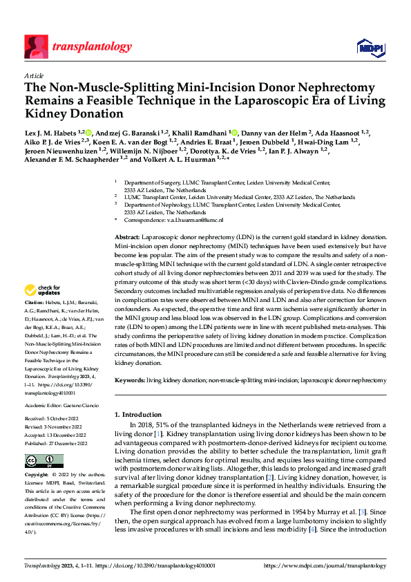 (PDF) The Non-Muscle-Splitting Mini-Incision Donor Nephrectomy Remains ...