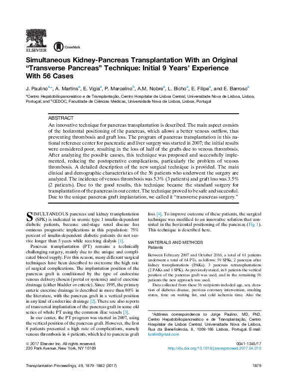 (PDF) Simultaneous kidney-pancreas transplantationwith enteric exocrine ...