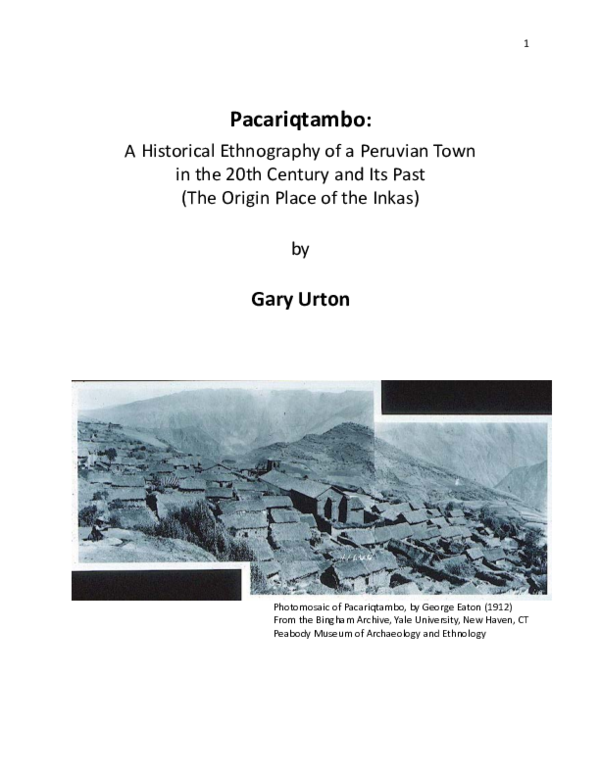 (PDF) Pacariqtambo: Historical Ethnography of a Peruvian Town in the ...
