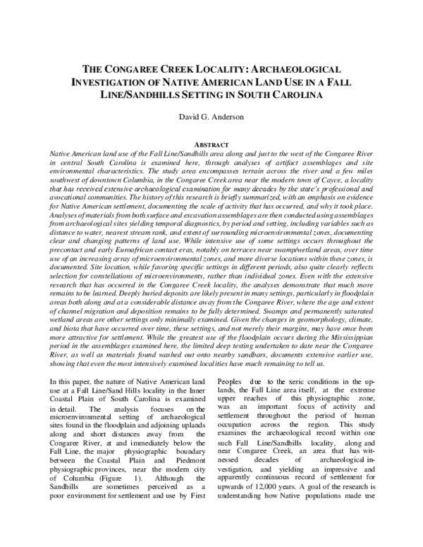 (PDF) The Congaree Creek Locality: Archaeological Investigation of ...