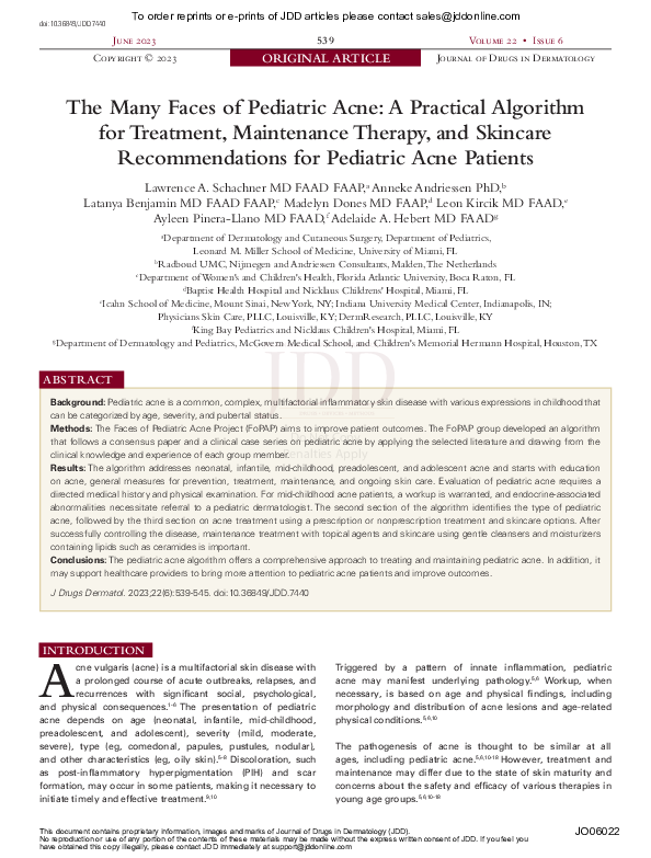 (PDF) The Many Faces of Pediatric Acne: A Practical Algorithm for ...