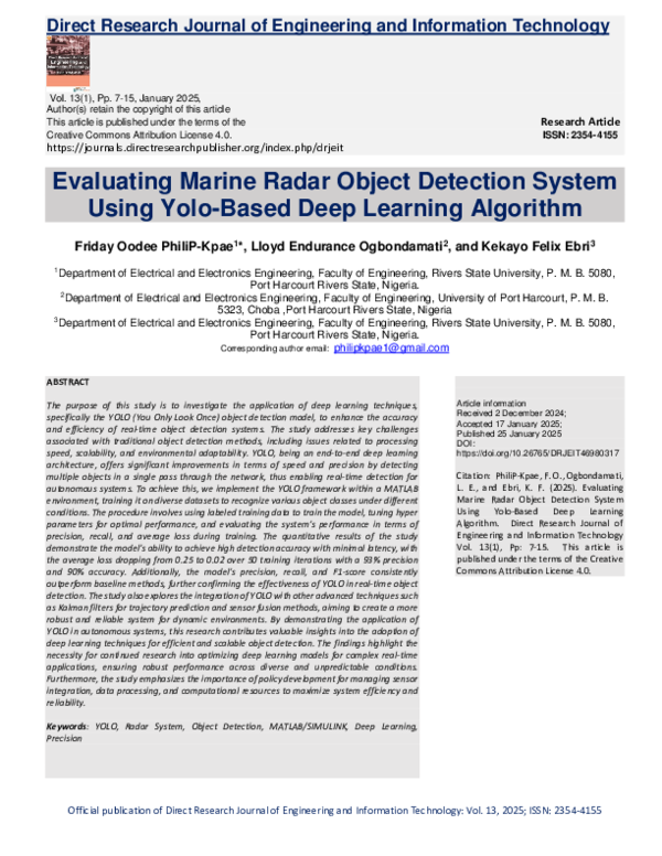 (PDF) Evaluating Marine Radar Object Detection System Using Yolo-Based Deep Learning Algorithm