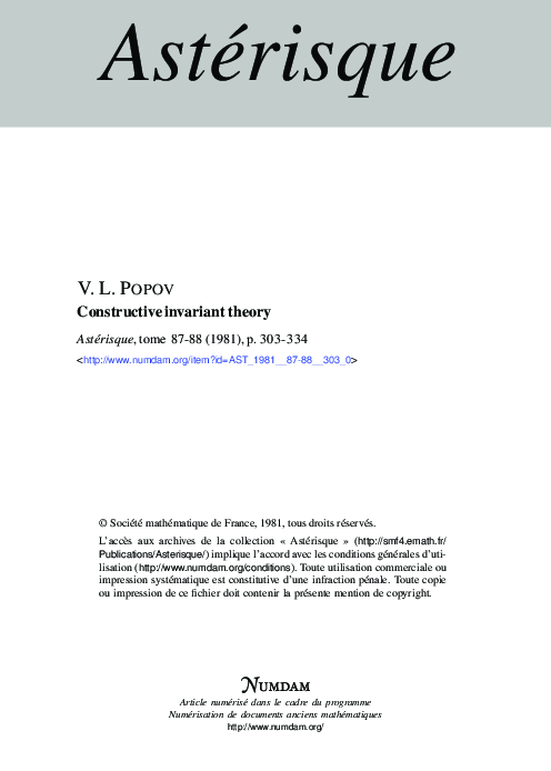 (PDF) Constructive invariant theory