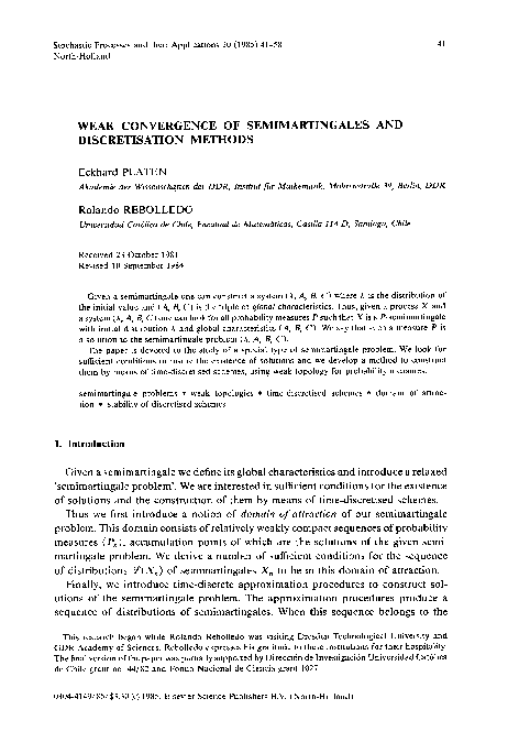 (PDF) Weak convergence of semimartingales and discretisation methods