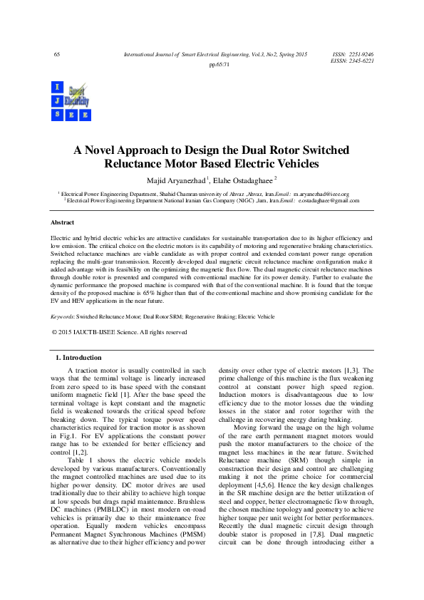 Pdf A Novel Approach To Design The Dual Rotor Switched Reluctance Motor Based Electric Vehicles