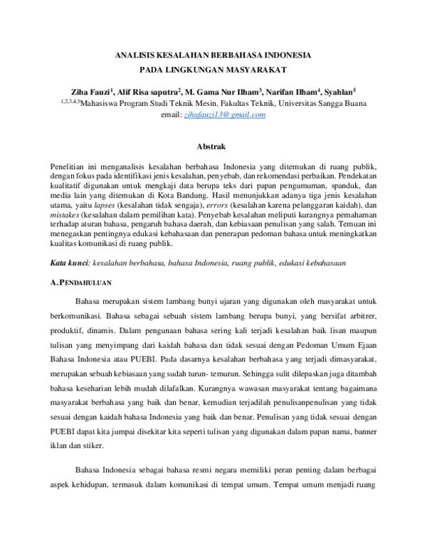 (PDF) ANALISIS KESALAHAN BERBAHASA INDONESIA PADA LINGKUNGAN MASYARAKAT