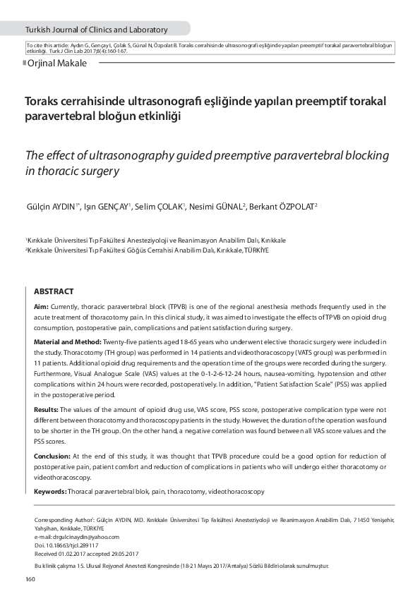 (PDF) Toraks cerrahisinde ultrason eşliğinde yapılan preemptif torakal ...
