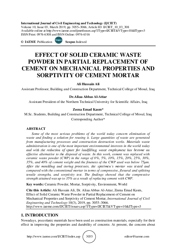 (PDF) EFFECT OF SOLID CERAMIC WASTE POWDER IN PARTIAL REPLACEMENT OF ...