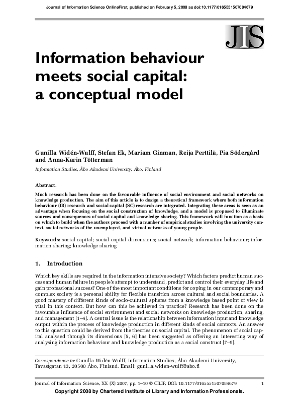 (PDF) Information behaviour meets social capital: a conceptual model