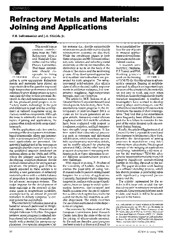 (PDF) Refractory metals and materials: Joining and applications