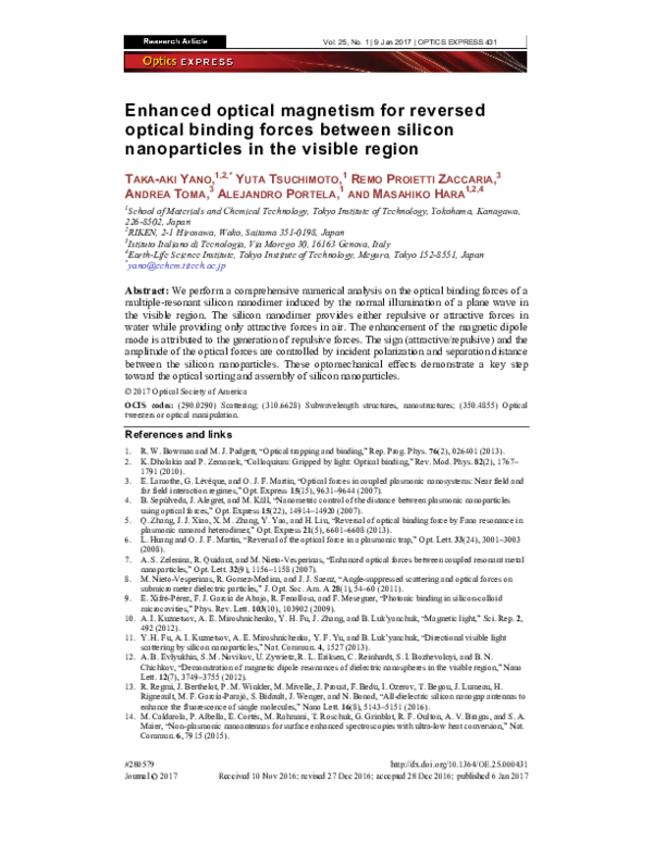 (PDF) Enhanced optical magnetism for reversed optical binding forces between silicon ...