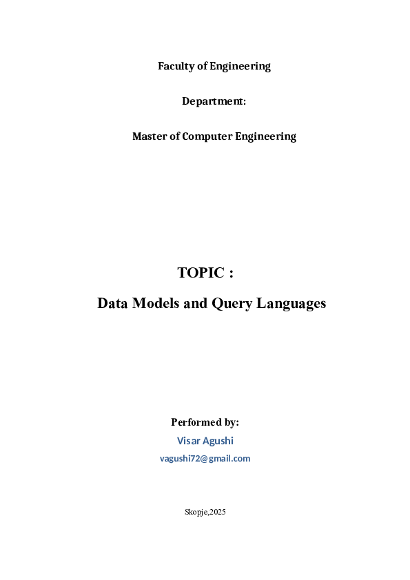 (PDF) Data Models and Query Languages