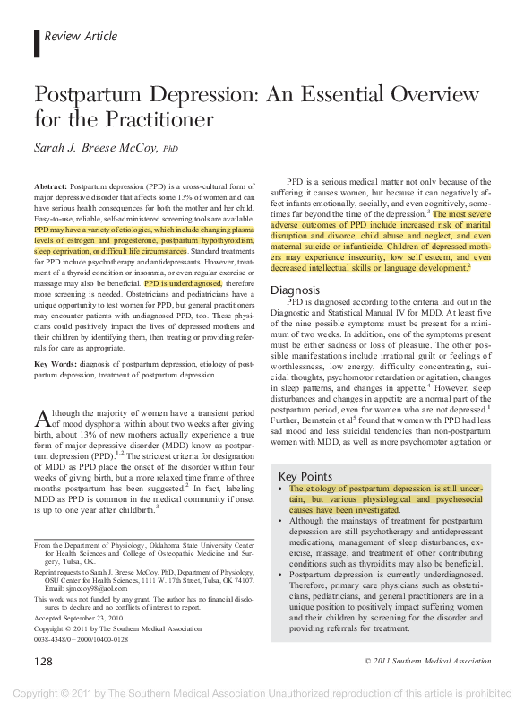 (PDF) Postpartum Depression: An Essential Overview for the Practitioner