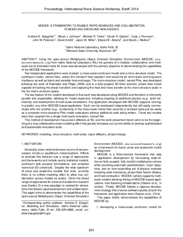 (PDF) Moose: A Framework to Enable Rapid Advances and Collaboration in Modeling Snow and Avalanches