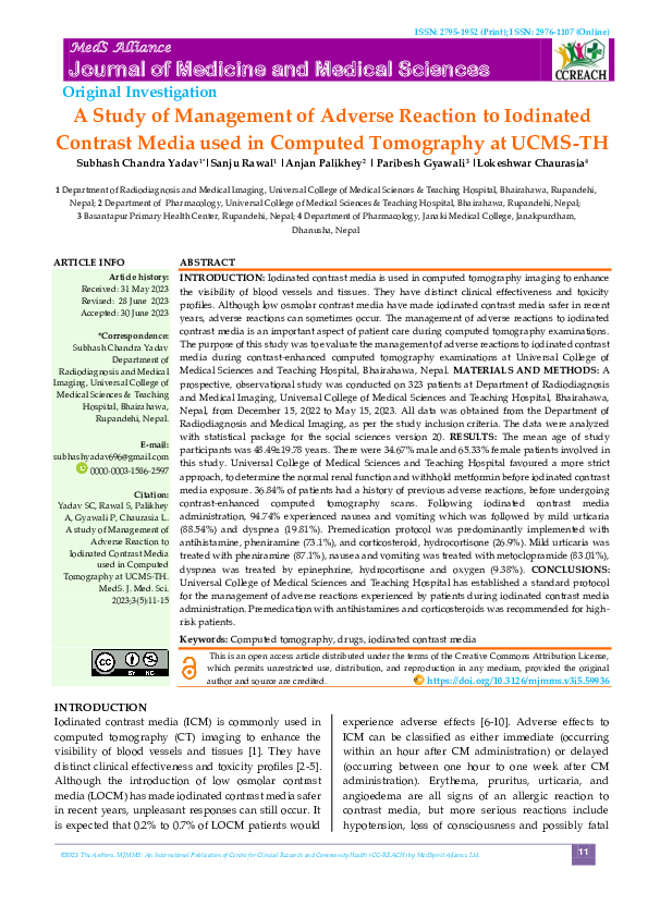 (PDF) A Study of Management of Adverse Reaction to Iodinated Contrast ...