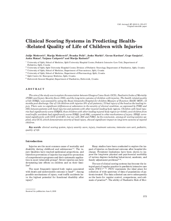 (PDF) Clinical scoring systems in predicting health-related quality of ...