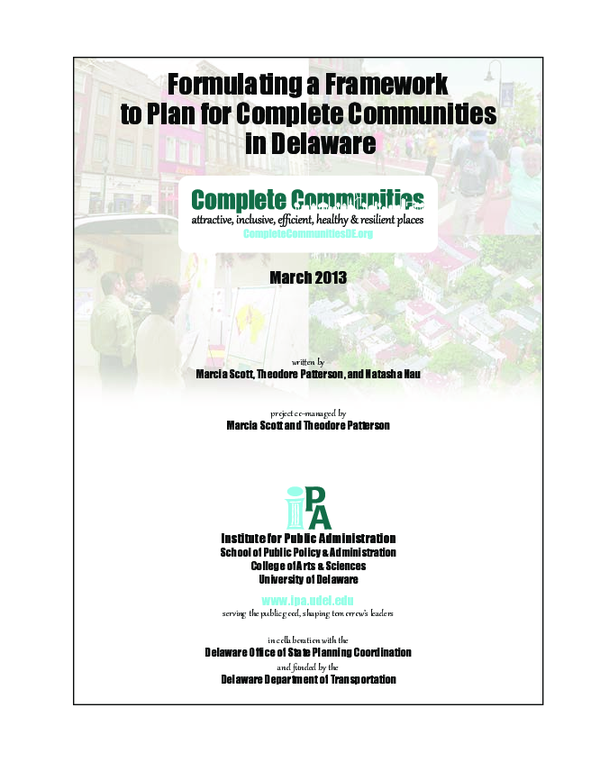 (PDF) Formulating a Framework to Plan for Complete Communities in Delaware