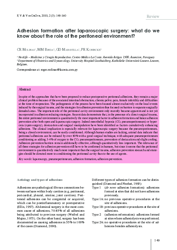 (PDF) Adhesion formation after laparoscopic surgery: what do we know ...