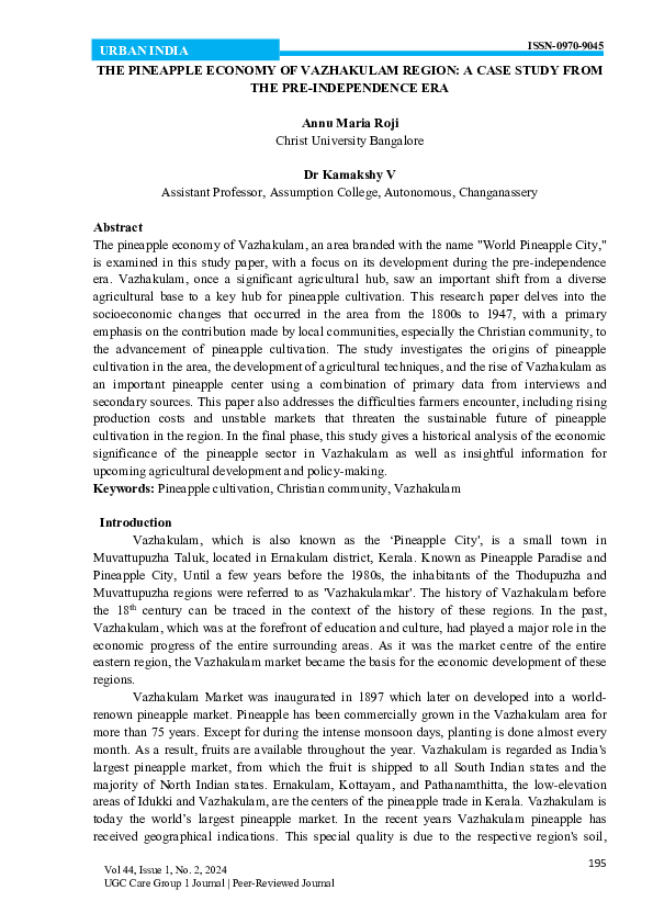 (PDF) THE PINEAPPLE ECONOMY OF VAZHAKULAM REGION: A CASE STUDY FROM THE ...