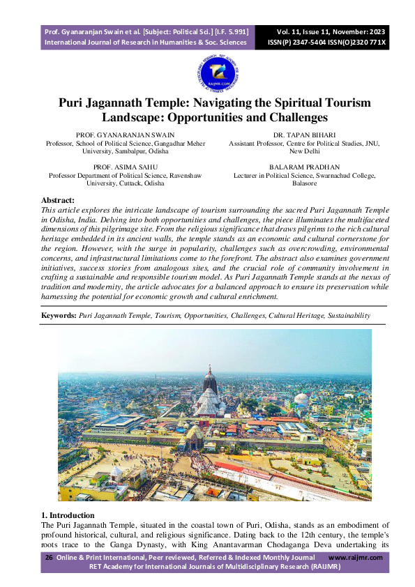 (PDF) Puri Jagannath Temple: Navigating the Spiritual Tourism Landscape ...