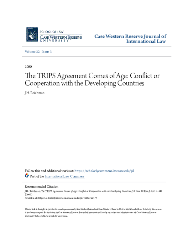 (PDF) The TRIPs Agreement Comes of Age: Conflict or Cooperation With ...