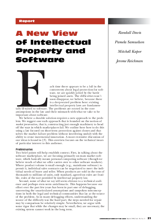 (PDF) A new view of intellectual property and software