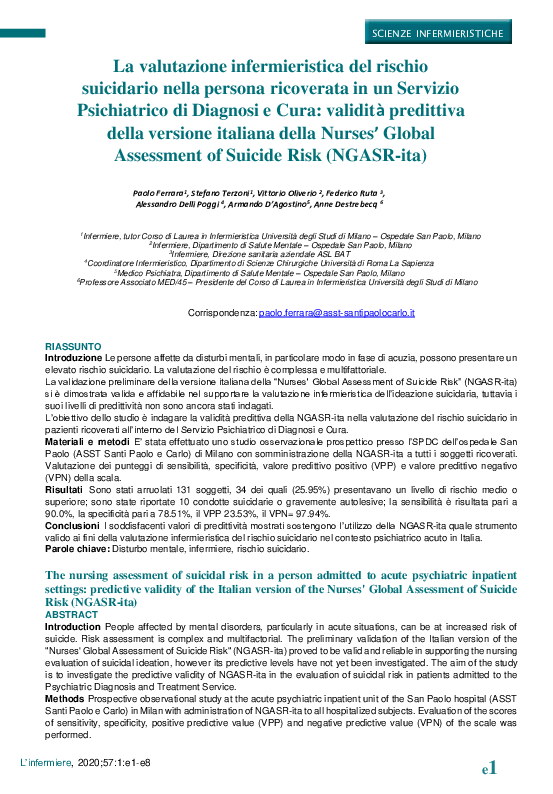 (PDF) La valutazione infermieristica del rischio suicidario nella ...