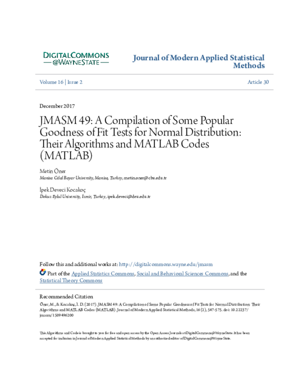 (PDF) JMASM 49: A Compilation of Some Popular Goodness of Fit Tests for ...