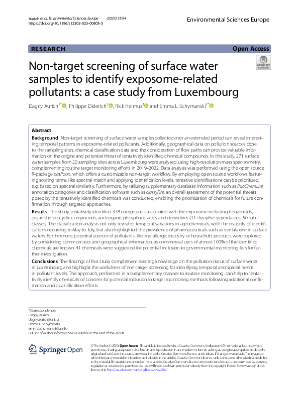 (PDF) Non-target screening of surface water samples to identify ...