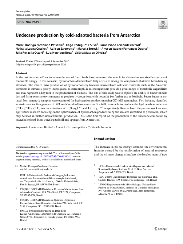 (PDF) Undecane production by cold-adapted bacteria from Antarctica