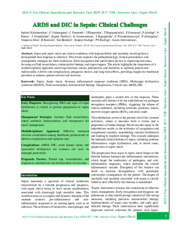 (PDF) ARDS and DIC in Sepsis Clinical Challenges