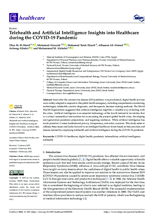 (PDF) Telehealth and Artificial Intelligence Insights into Healthcare ...