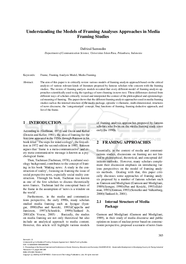 (PDF) Understanding the Models of Framing Analyses Approaches in Media ...