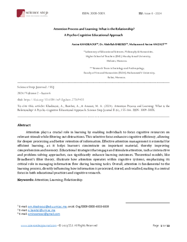 (PDF) Attention Process and Learning: What is the Relationship? A ...