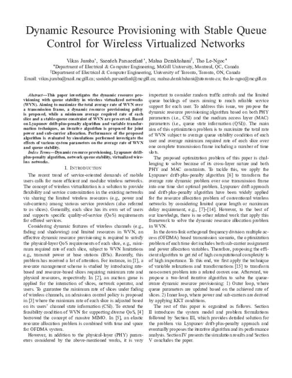 (PDF) Dynamic resource provisioning with stable queue control for wireless virtualized networks
