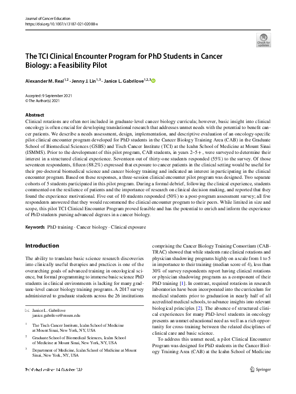 (PDF) The TCI Clinical Encounter Program for PhD Students in Cancer ...