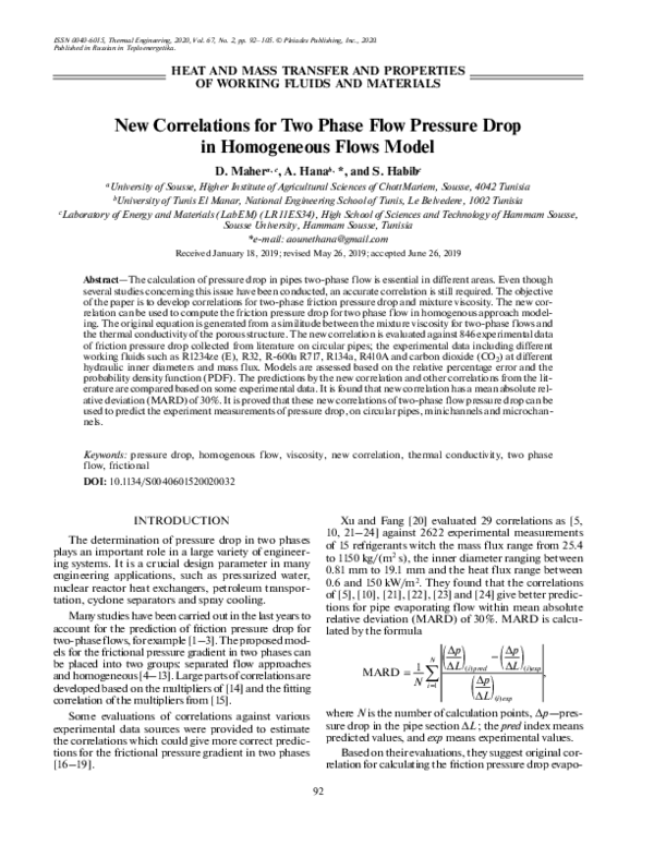 (PDF) New Correlations for Two Phase Flow Pressure Drop in Homogeneous ...