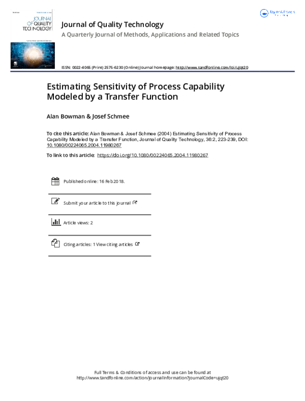(PDF) Estimating Sensitivity of Process Capability Modeled by a Transfer Function