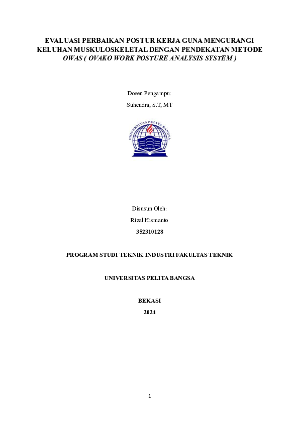 (PDF) EVALUASI PERBAIKAN POSTUR KERJA GUNA MENGURANGI KELUHAN ...